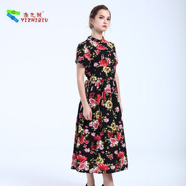 YIZHIQIU Custom A-Line Floral Print Long Black Dress