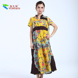 Chinese Style Oriental V Neck Cotton Dress Modern Fashion Style With Short Sleeve
