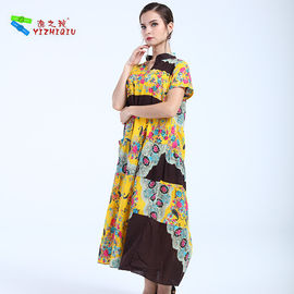 Chinese Style Oriental V Neck Cotton Dress Modern Fashion Style With Short Sleeve