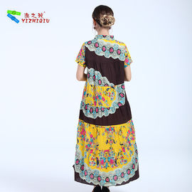 Chinese Style Oriental V Neck Cotton Dress Modern Fashion Style With Short Sleeve