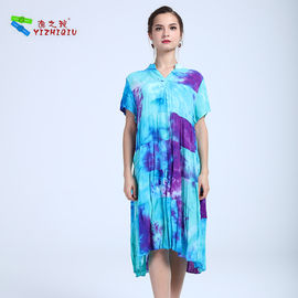 YIZHIQIU Odm Light Blue Cotton Maxi Printing Dress
