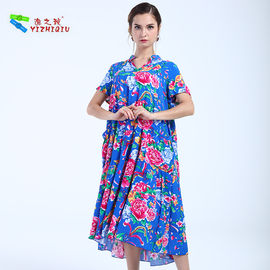 YIZHIQIU Customized Printing Blue Floral Beach Dress