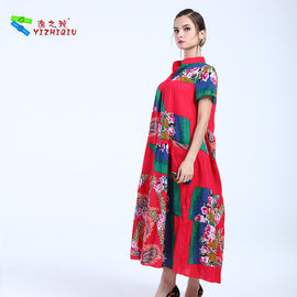 YIZHIQIU Red Sexy Retro Flower V Neck Maxi Dress