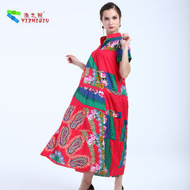 YIZHIQIU Red Sexy Retro Flower V Neck Maxi Dress