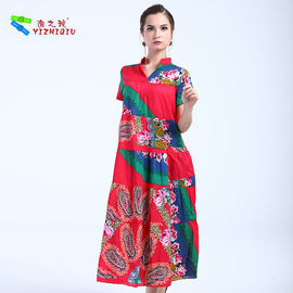 YIZHIQIU Red Sexy Retro Flower V Neck Maxi Dress