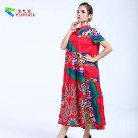 YIZHIQIU Red Sexy Retro Flower V Neck Maxi Dress