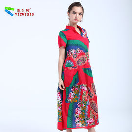 YIZHIQIU Red Sexy Retro Flower V Neck Maxi Dress