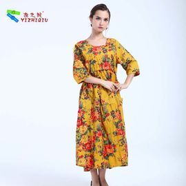 Anti Static Cotton Long Ladies Floral Dresses Waist Fitted Retro Design