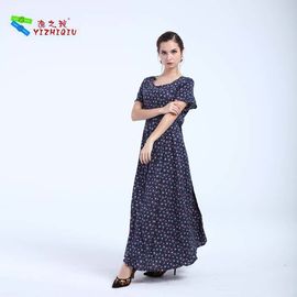 Breathable Cotton Summer Clothing , Casual Cotton O Neck Slim Long Dress