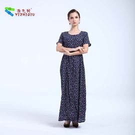 Breathable Cotton Summer Clothing , Casual Cotton O Neck Slim Long Dress