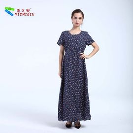 Breathable Cotton Summer Clothing , Casual Cotton O Neck Slim Long Dress