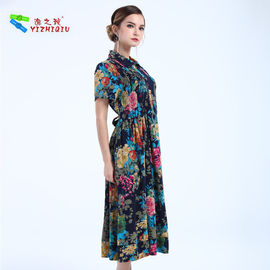 YIZHIQIU Collar Flower Printed Knee Length Dresses