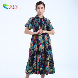 YIZHIQIU Collar Flower Printed Knee Length Dresses