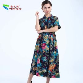 YIZHIQIU Collar Flower Printed Knee Length Dresses