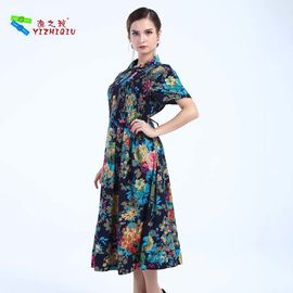 YIZHIQIU Collar Flower Printed Knee Length Dresses