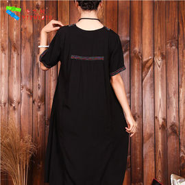 Simple Long Linen Dresses , Ladies One Piece Dress Mexican Embroidered