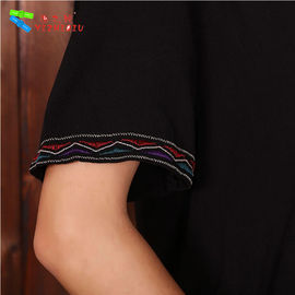 Simple Long Linen Dresses , Ladies One Piece Dress Mexican Embroidered