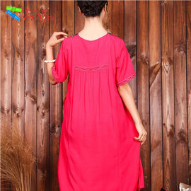 Custom Color Chinese Linen Dress , O - Neck Ladies Linen Dresses With Sleeves
