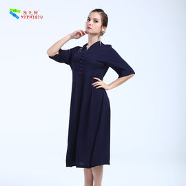Black Casual Cotton Summer Clothing Long Dresses With Mandarin Collar Neckline