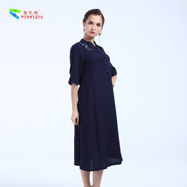 Black Casual Cotton Summer Clothing Long Dresses With Mandarin Collar Neckline