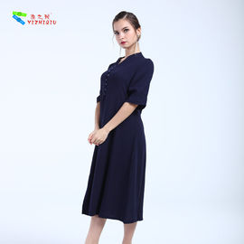 Black Casual Cotton Summer Clothing Long Dresses With Mandarin Collar Neckline