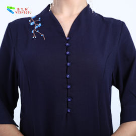Black Casual Cotton Summer Clothing Long Dresses With Mandarin Collar Neckline
