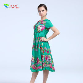 Anti Wrinkle Long Cotton Summer Dresses Short Sleeve , Mid - Calf Dresses Length