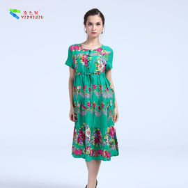 Anti Wrinkle Long Cotton Summer Dresses Short Sleeve , Mid - Calf Dresses Length