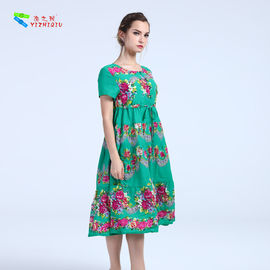 Anti Wrinkle Long Cotton Summer Dresses Short Sleeve , Mid - Calf Dresses Length