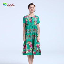 Anti Wrinkle Long Cotton Summer Dresses Short Sleeve , Mid - Calf Dresses Length
