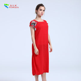 Daily Wear Red Cotton Long Sleeve Dress With Mandarin Collar Neckline