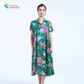 Beautiful Breathable Women'S Long Floral Dresses Cotton Material With Pockets