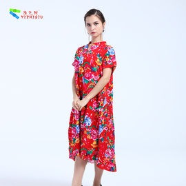 Natural Waistline Long Cotton Summer Dresses Chinese Style Pattern ZTZS501