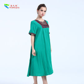 Embroidered Green Cotton Dress Chinese Style With Mid - Calf Dresses Length