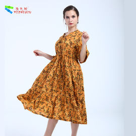Washable Long Cotton Dresses Short Sleeves , Long Cotton Beach Dress Fashionable