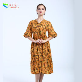 Washable Long Cotton Dresses Short Sleeves , Long Cotton Beach Dress Fashionable