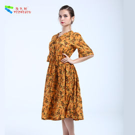 Washable Long Cotton Dresses Short Sleeves , Long Cotton Beach Dress Fashionable