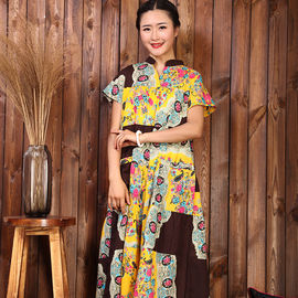 Traditional Chinese Women'S Dress , Ladies Long Cotton Dresses Stand Neckline