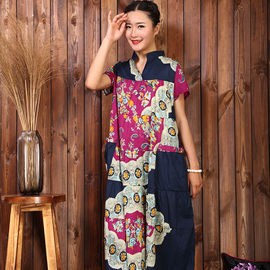 Traditional Chinese Women'S Dress , Ladies Long Cotton Dresses Stand Neckline