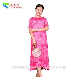 Plus Size Chinese Summer Clothes , Cotton Linen Dress With Short Sleeve