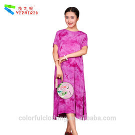 Plus Size Chinese Summer Clothes , Cotton Linen Dress With Short Sleeve