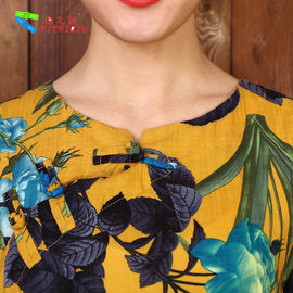 Flower Printed Long Casual Summer Dresses With Short Sleeves 100% Cotton Material