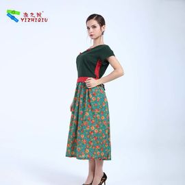 Anti Static Long Cotton Summer Dresses Flower Printed China Vintage Style