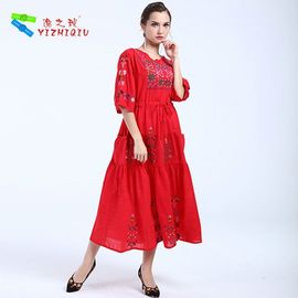 YIZHIQIU embroidered loose fit boho dress