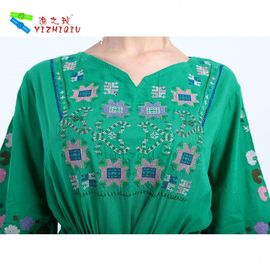 YIZHIQIU embroidery green women boho dress