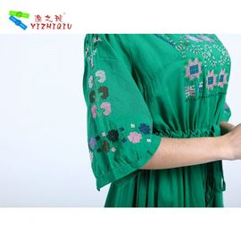 YIZHIQIU embroidery green women boho dress