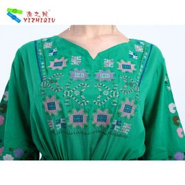 Embroidered Half Sleeve Boho Maxi Dress Linen / Cotton Material Skin Friendly