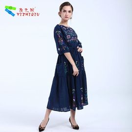Embroidered Floral Boho Summer Dresses With Three Quarter Cm Sleeve Length
