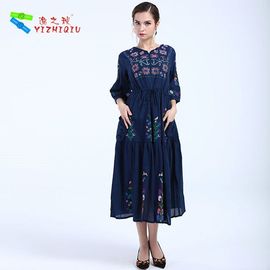 Embroidered Floral Boho Summer Dresses With Three Quarter Cm Sleeve Length
