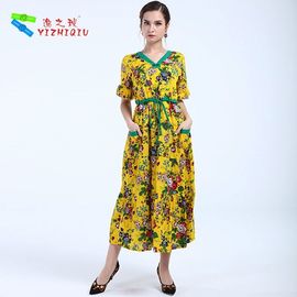 Elegant Casual Floral Dresses Anti - Wrinkle , 100 Percent Cotton Material